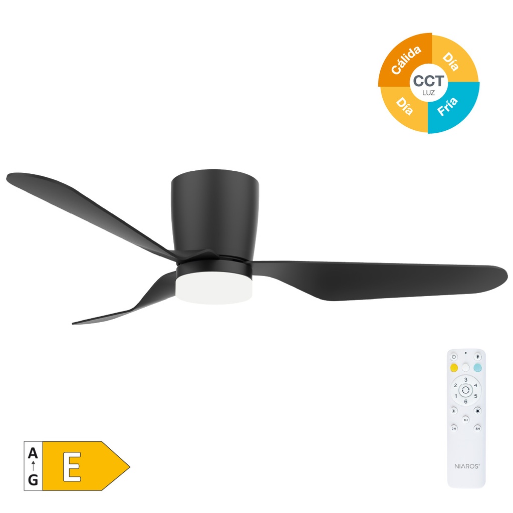 Ventilador techo Solesia con luz CCT regulable y mando Ø132 3 aspas DC ...